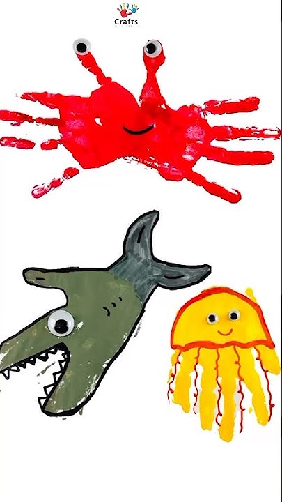 Handprint Ocean animals crafts🦈🦀🪼 #craftswithtoddler #shark #crab # ...
