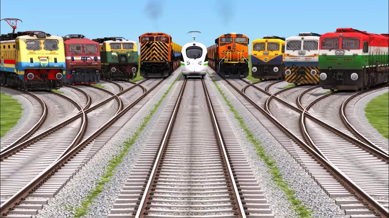9*Trains Crossing At Diamond🟢 Railroad Tracks || train game || train ...