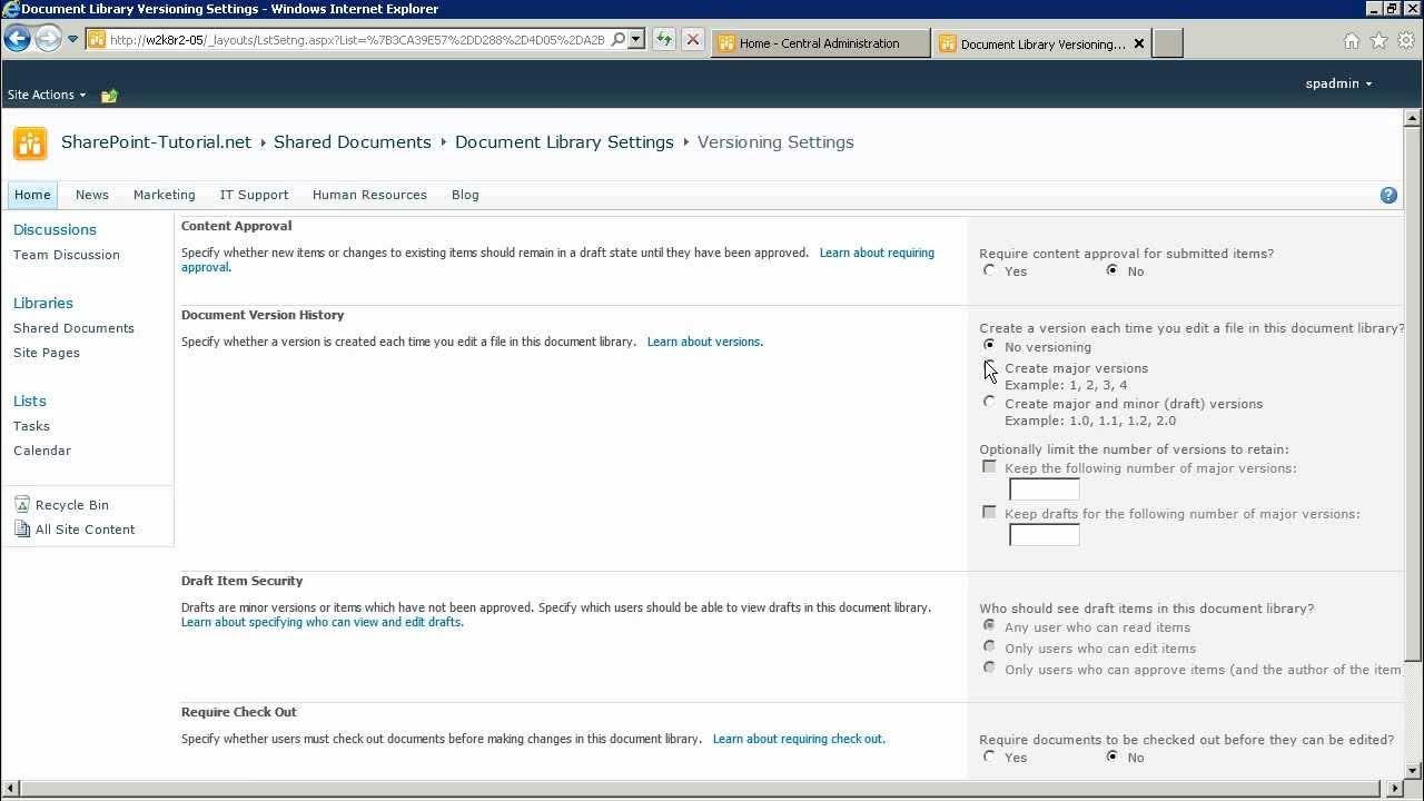 Enable versioning in a SharePoint list - YouTube