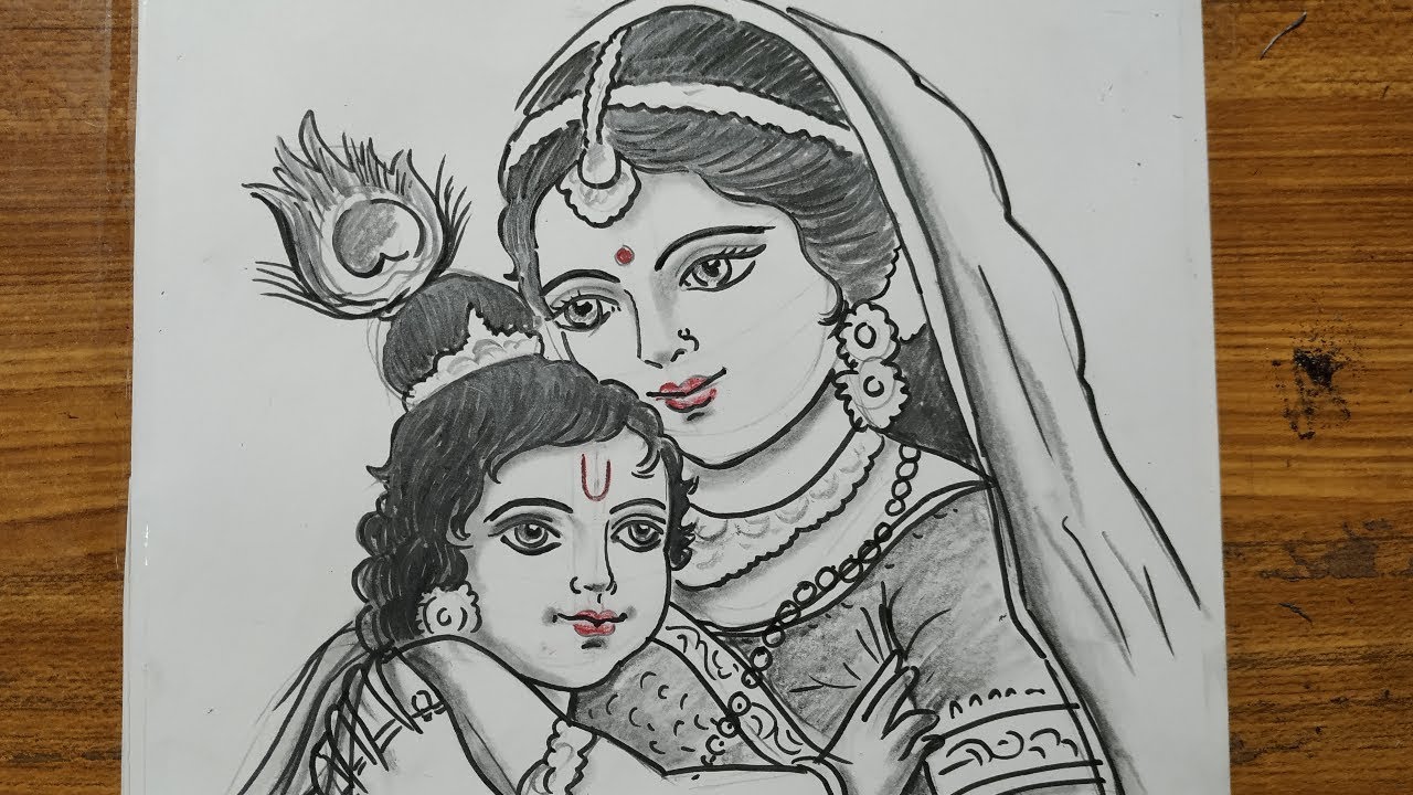 how to draw lord krishna & maa jashoda,how to draw bal gopal,krishna ...