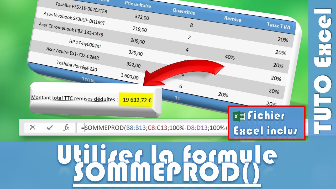 Comment utiliser la formule SOMMEPROD d’Excel ? - YouTube