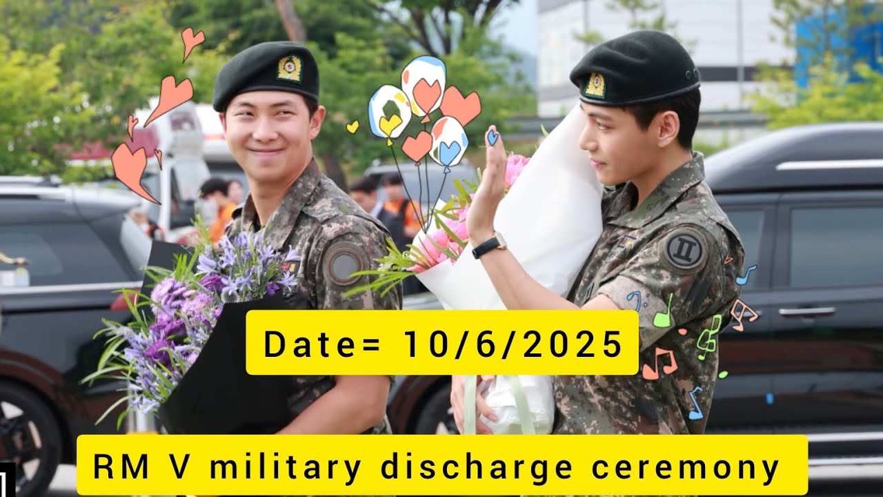 BTS v and rm military discharge ceremony video # BTS V . RM . Military ...