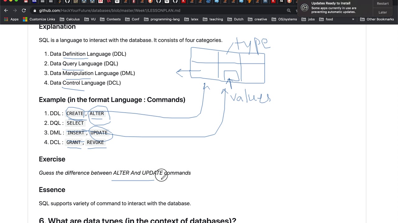 Databases Week #1, Part #5 (SQL as a collection of DDL + DQL + DML + DCL) - YouTube