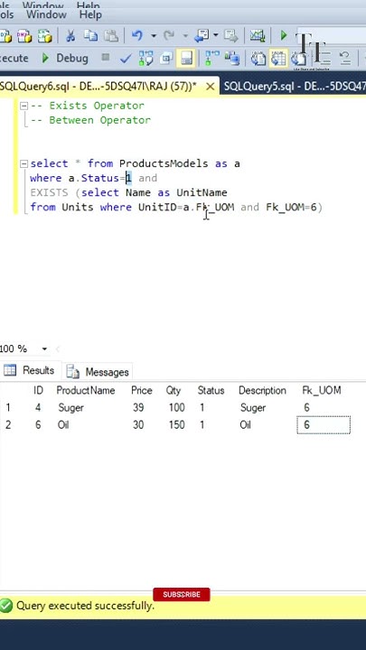 Exists And Between Operators In Sql Server Sqlqueries Beginners Database Sql Sqlserver