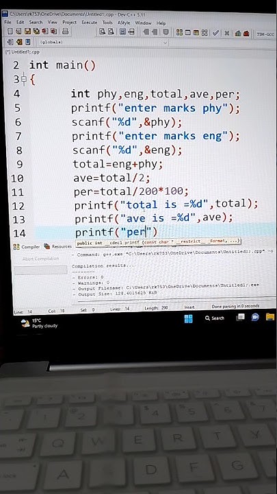 Find average & percentage out of two subjects in C programming #shorts #coding #computer #viral ...