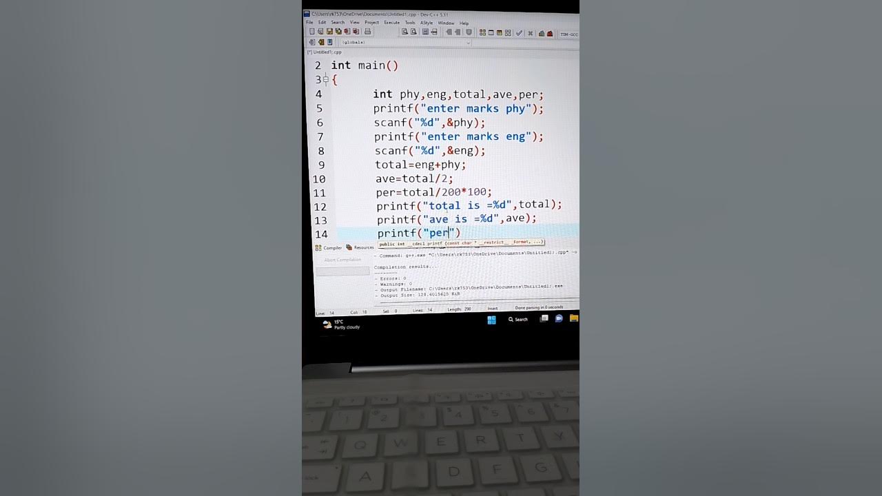 Find average & percentage out of two subjects in C programming #shorts ...