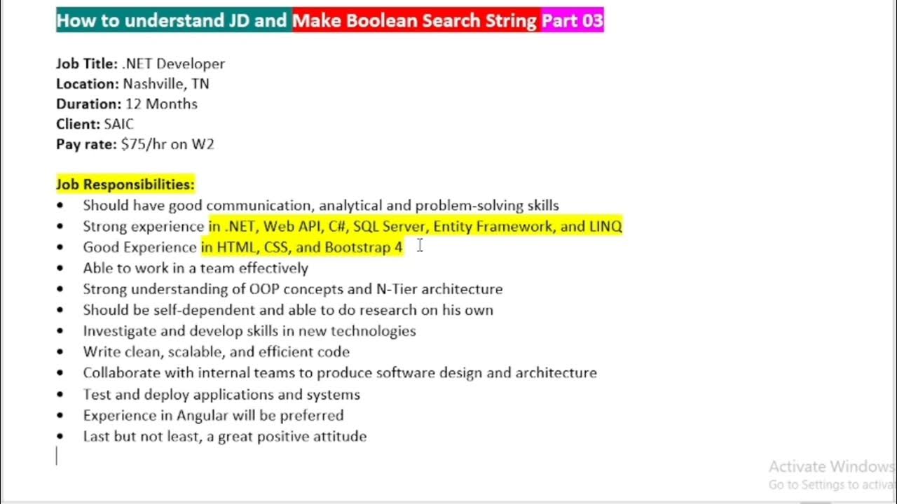 How To Understand Job Description And Make Boolean Search String Part 03 Youtube