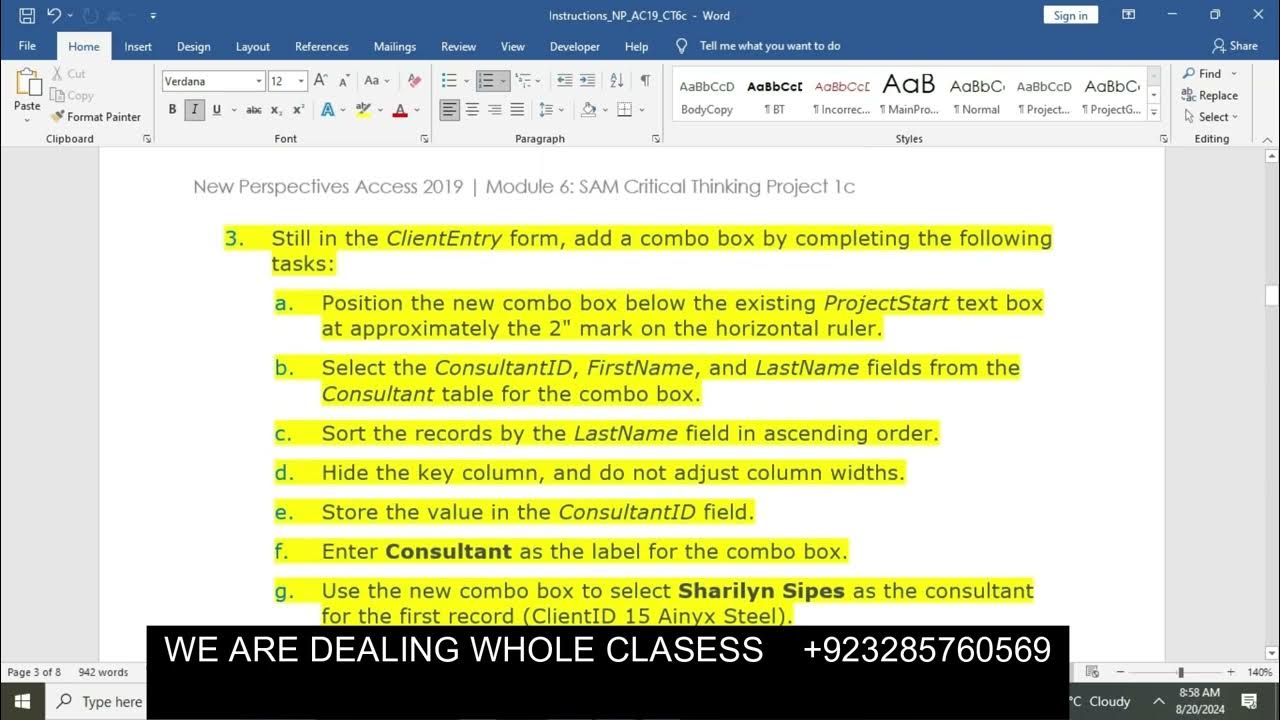 Access 2019 Module 6 SAM Critical Thinking Project 1c | NP_AC19_CT6c - YouTube