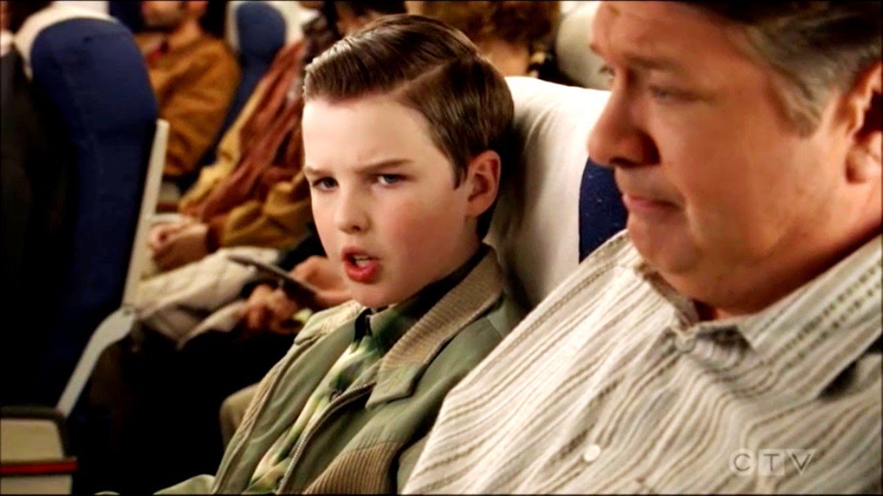 Young Sheldon flies in Airplane first time to see Stephen Hawking - YouTube