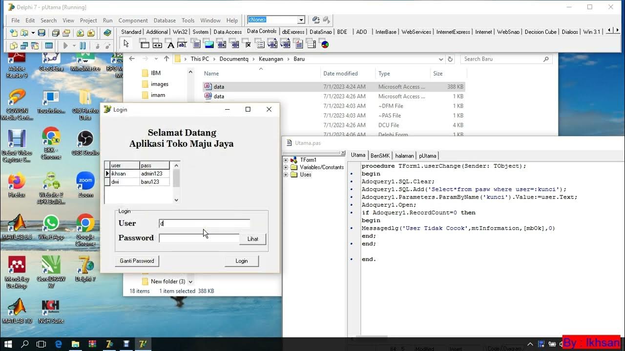 Tutorial Skrip Delphi Membuat Halaman Menu Login dengan Adoquery - YouTube