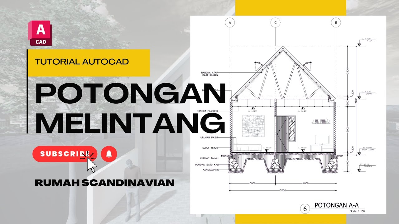 CARA GAMBAR POTONGAN MELINTANG RUMAH SCANDINAVIAN DI AUTOCAD 2025 - YouTube