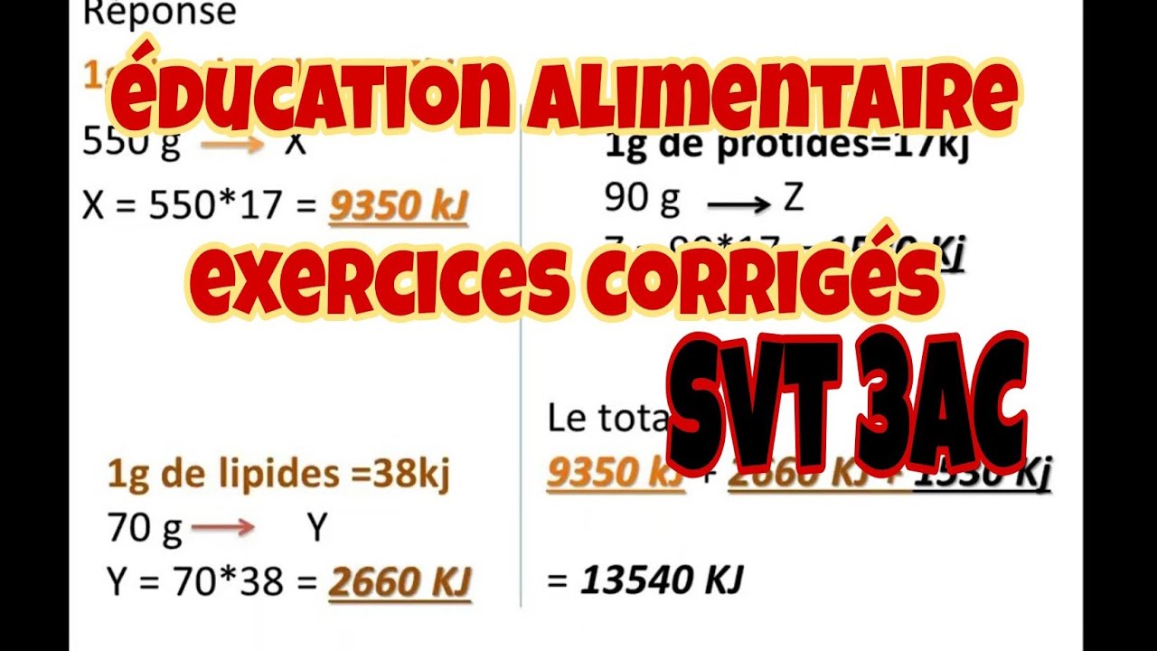 correction des exercices ( éducation nutritionnelle) 3ac - YouTube