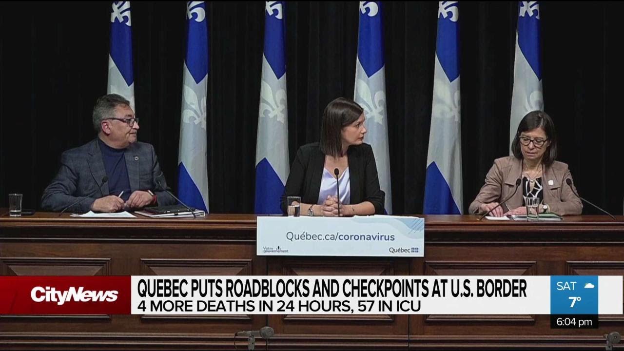 Quebec puts roadblocks and checkpoints at U.S. border - YouTube