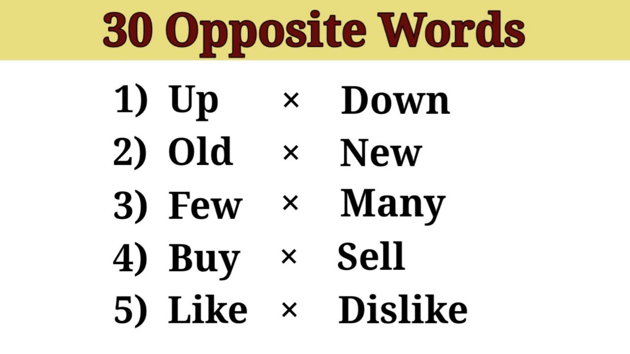 30 Opposite Words in English| 30 Antonyms Words in English - YouTube