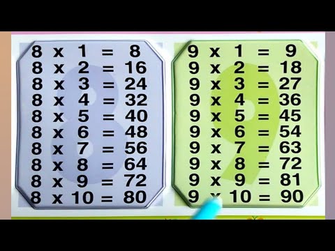 multiplication tables 8 and 9 for kids learn and write - YouTube
