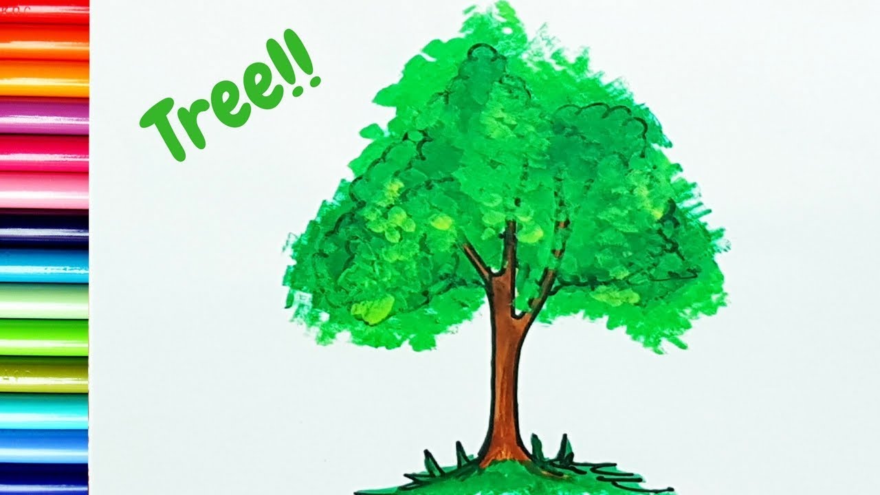 How to Draw a Tree Easily and Color It for Kids | Kids Drawing a Tree ...