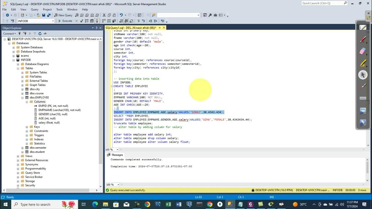 Microsoft SQL Server| DDL Alter Command How to alter data type of column - YouTube