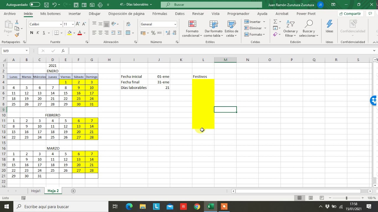 37 CÁlculo De DÍas Laborables Entre 2 Fechas Con Dias Lab Youtube