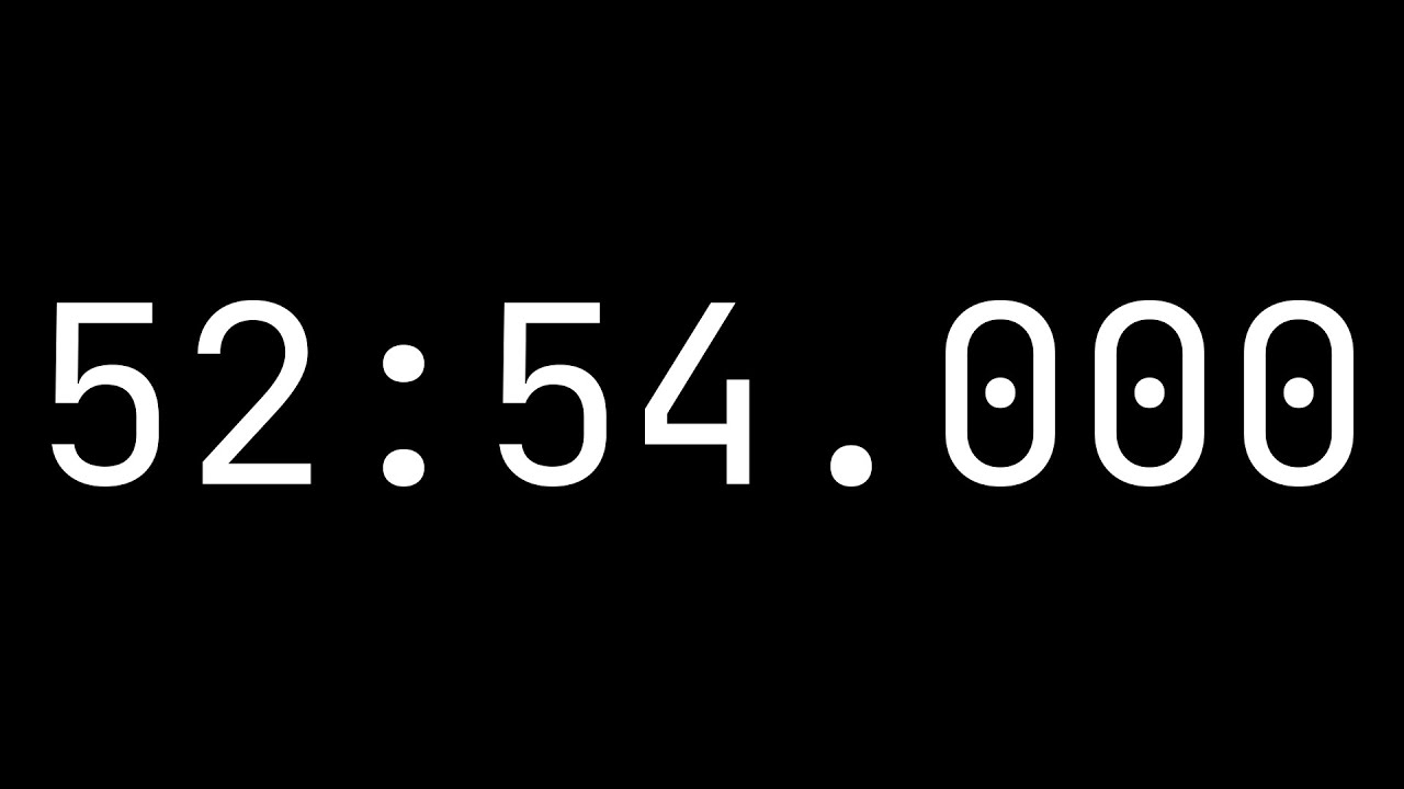 Countdown timer 52 minutes, 54 seconds [52:54.000] - White on black ...