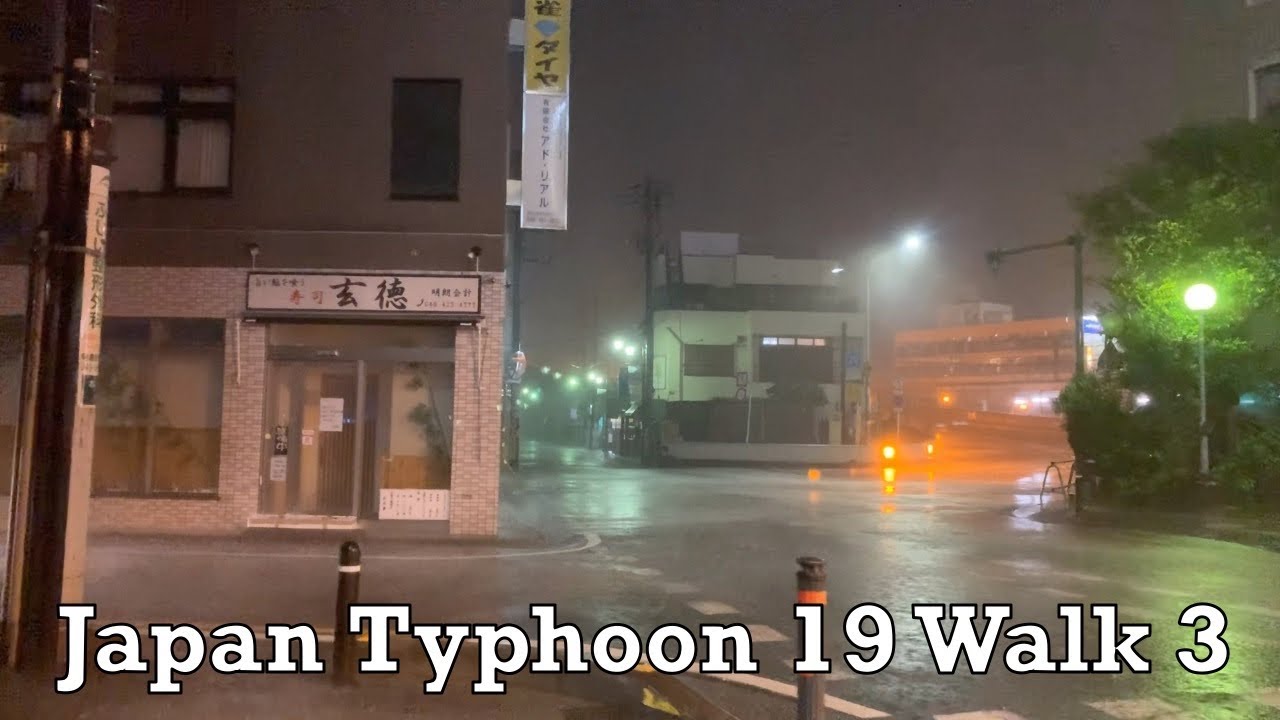 Japan Rain Walk #3 Typhoon 19 on 2019.10.12 ASMR Tokyo Suburb Sleep ...