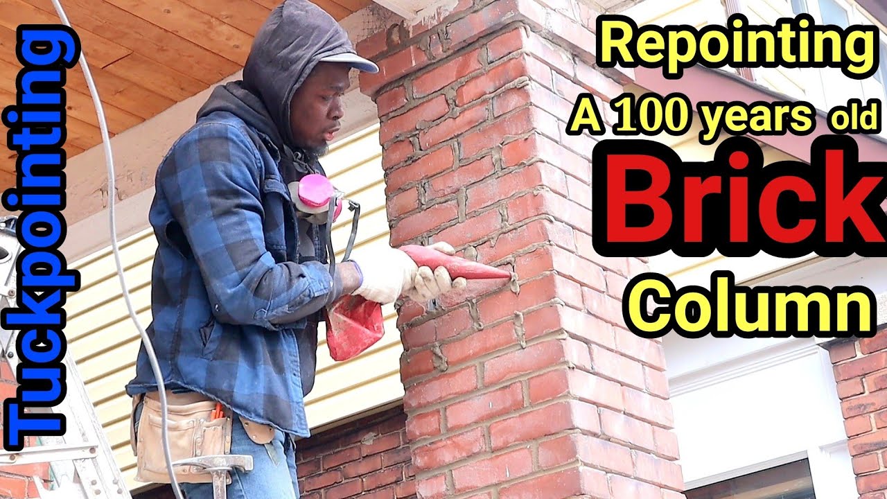 How To Repoint A 100 Years Old Brick Column ,Tuckpoint - YouTube