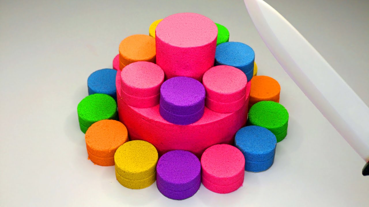 Satisfying Video l How To Make Kinetic Sand Rainbow Cake Cutting ASMR ...