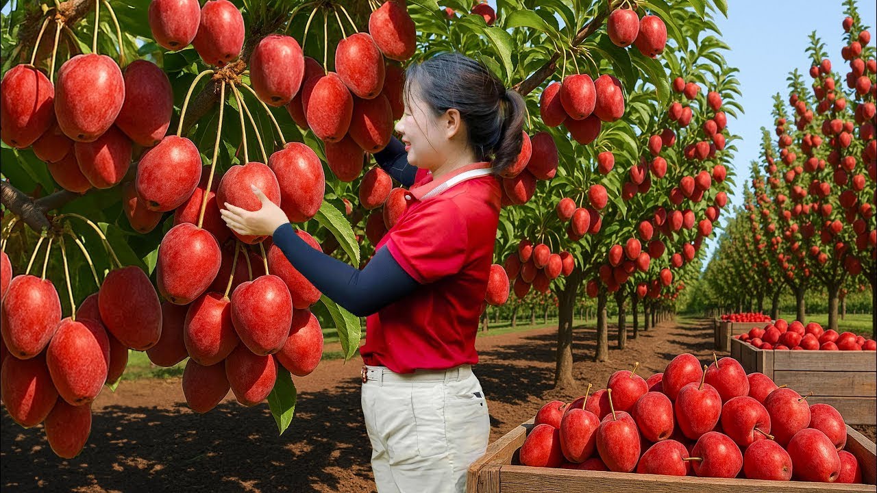 Colheita Incrível! 1.000 Maçãs Cherry Gigantes Levadas Para Vender no ...
