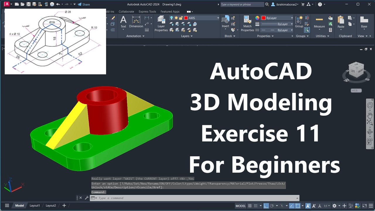 AutoCAD 3D Modeling - Exercise 11- For Beginners - YouTube
