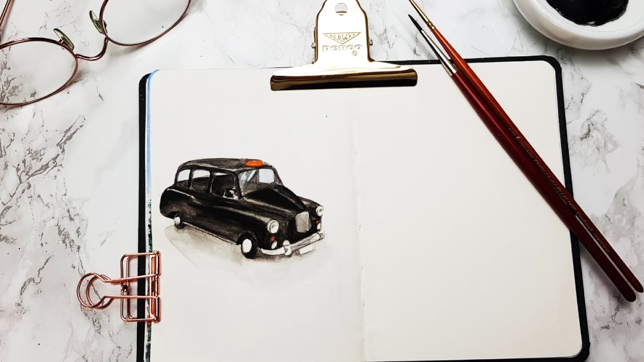London Black Cab in Watercolour [Daily Doodle Challenge #28] - YouTube