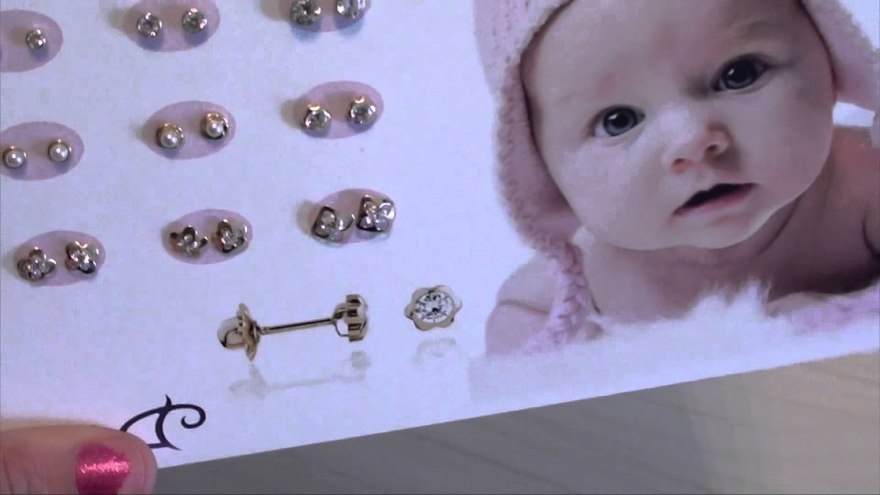 Pendientes de plata de bebé chapados en oro - YouTube