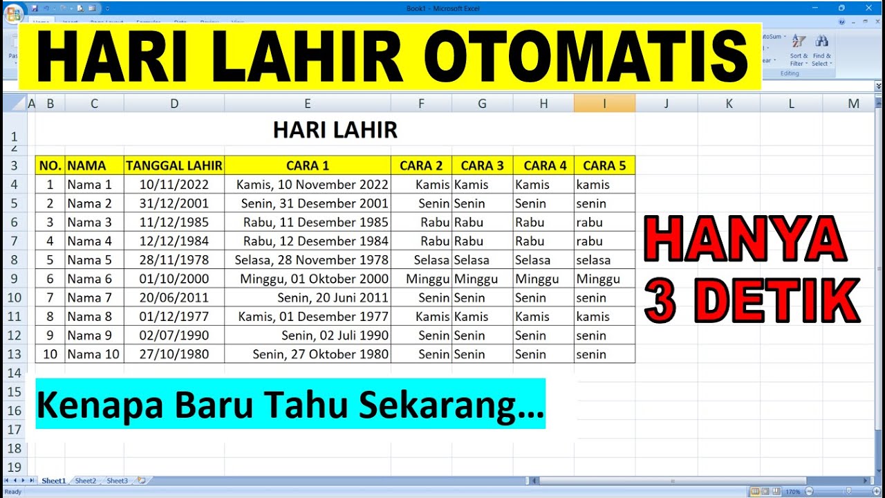 5 Cara Mudah Mengetahui Hari Lahir Berdasarkan Tanggal Lahir di Excel ...