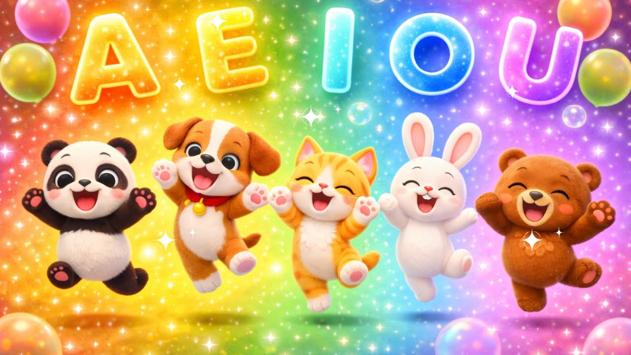 Vowels Song with Cute Animals 🐼🐶🐱🐰🐻 | Learn A E I O U - YouTube