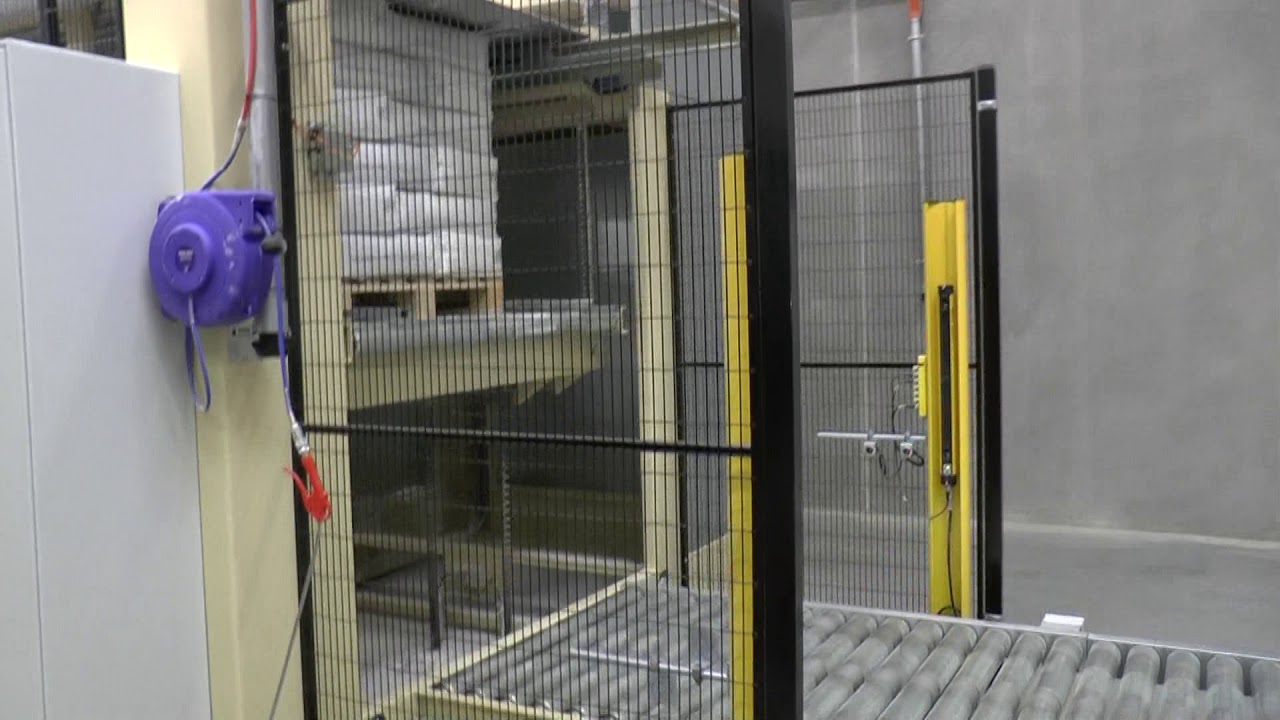 Packing line Potato starch Palletiser + stretch wrapper - YouTube