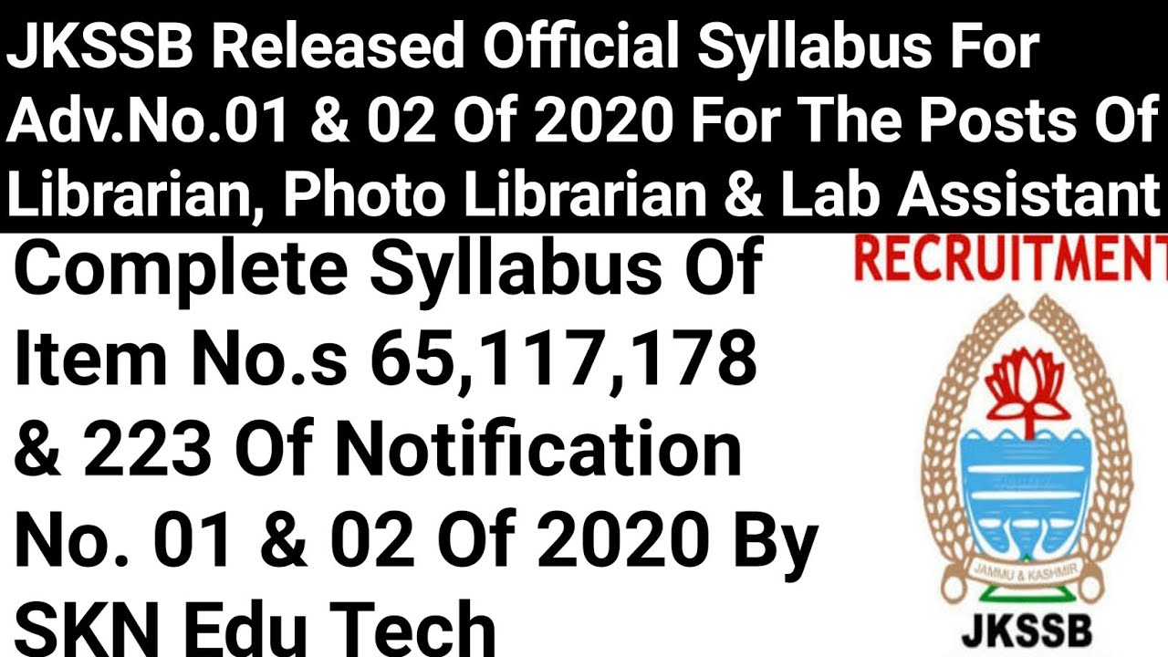JKSSB Released Official Syllabus For Adv.No.01& 02 Of 2020 For The ...