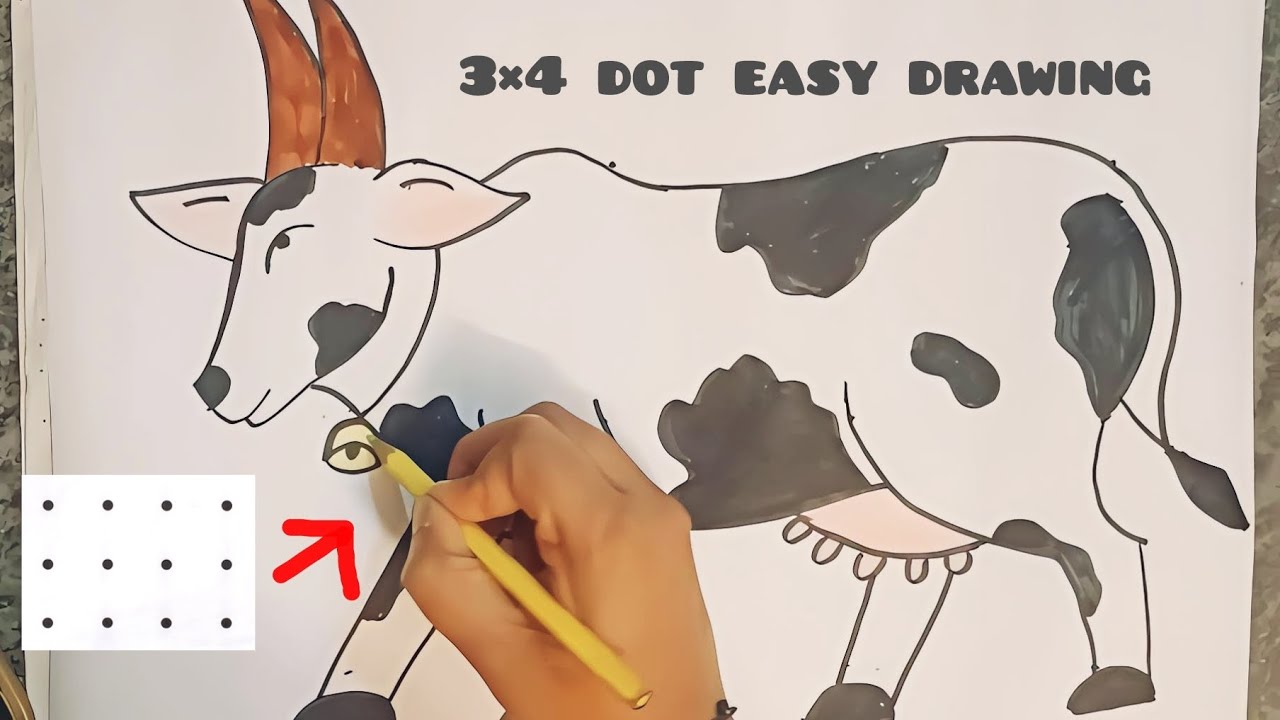 Easy Cow drawing | 3×4 dots cow drawing | How to draw a Cow from 3×4 ...