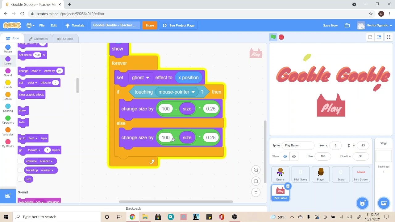 Scratch Gooble Gooble Week 1 Core Play Button Code Step 4 - YouTube