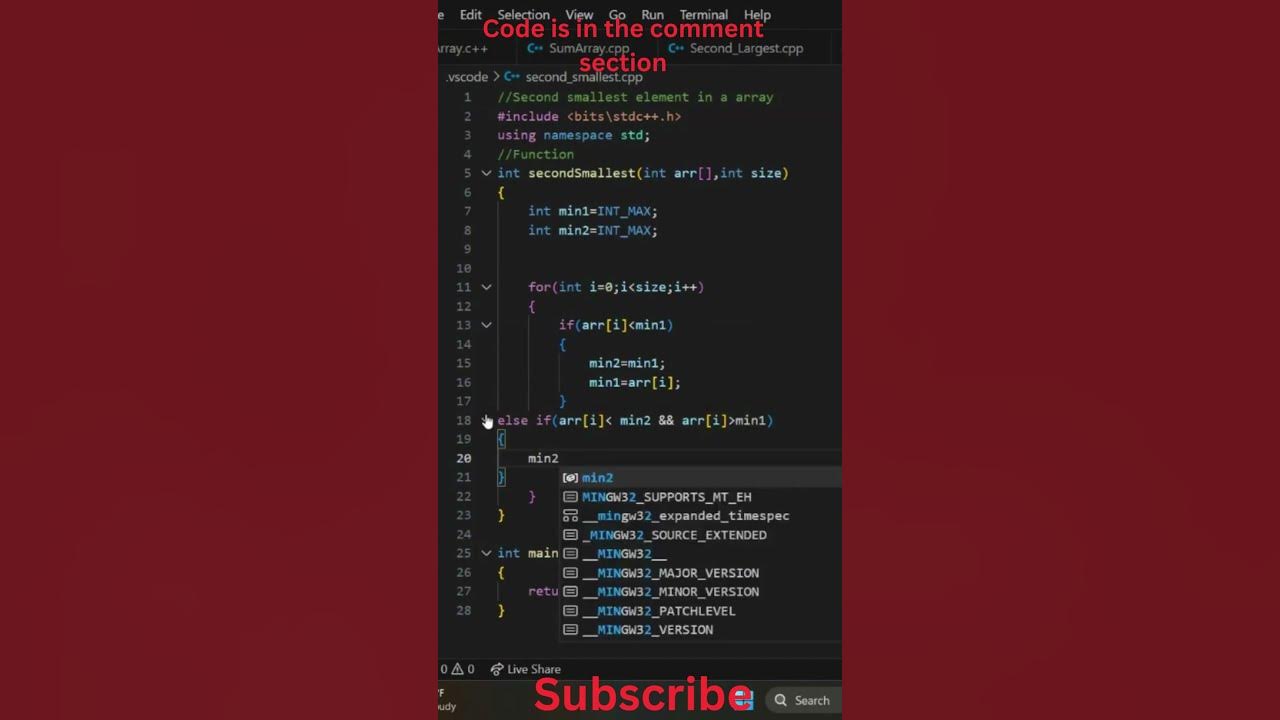 C++ Programming: Finding the Second Smallest Element in an Array | Step-by-Step Algorithm - YouTube