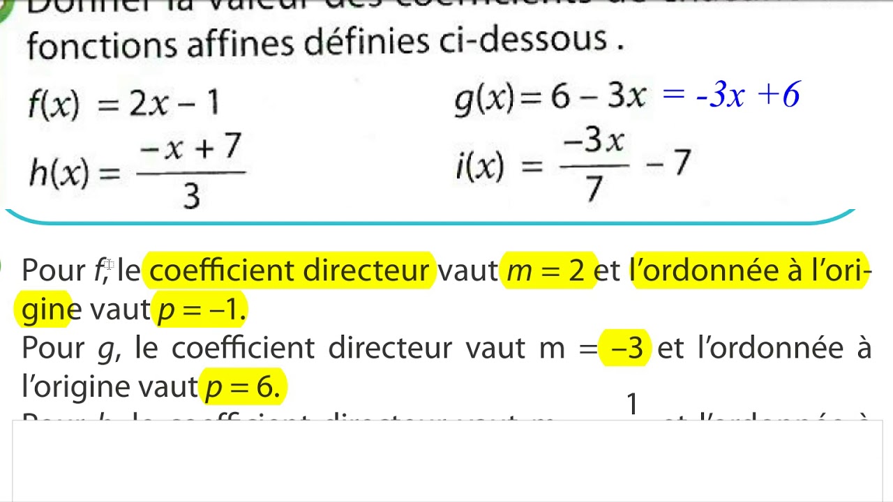3eme Fonctions affines - Correction 15 p 142 - YouTube