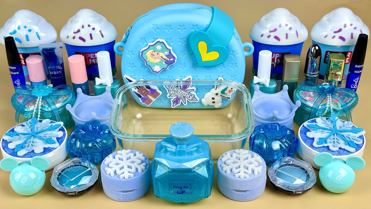 Blue SLIME 💙 Mixing makeup and glitter into Clear Slime. - YouTube