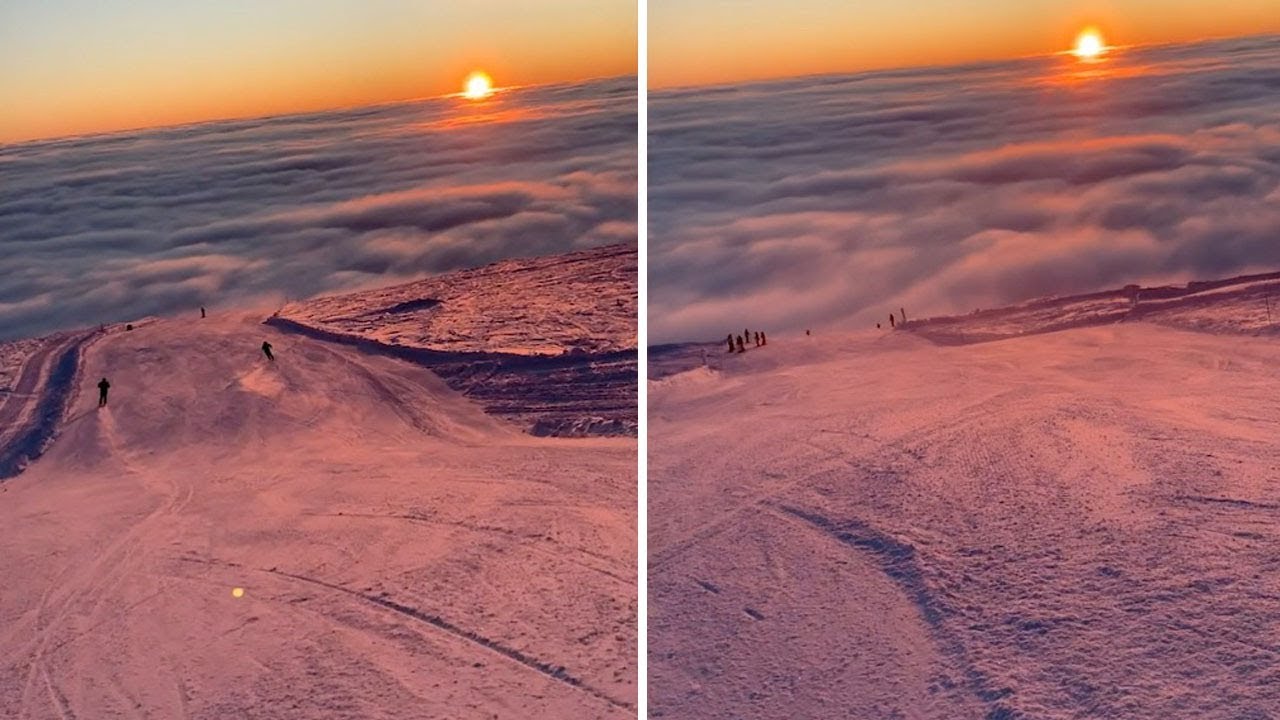 Snowboarding Through Stunning Pink Sunrise - YouTube