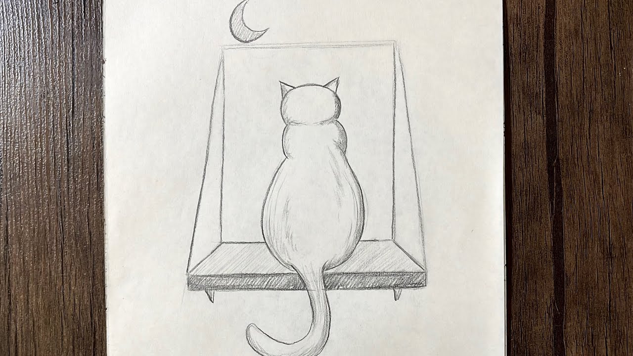 how to draw a cute Cat | back side cat drawing step by step | easy ...