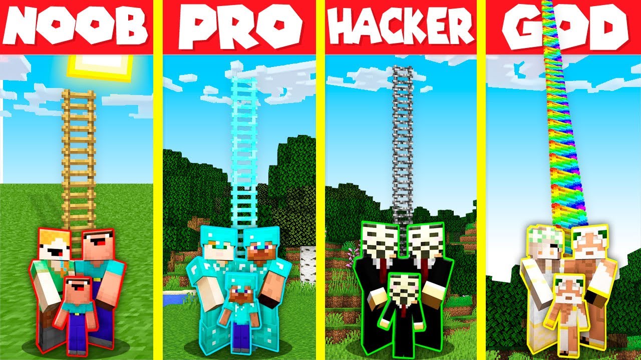 Minecraft Battle: LADDER STAIR BASE HOUSE BUILD CHALLENGE - NOOB vs PRO ...
