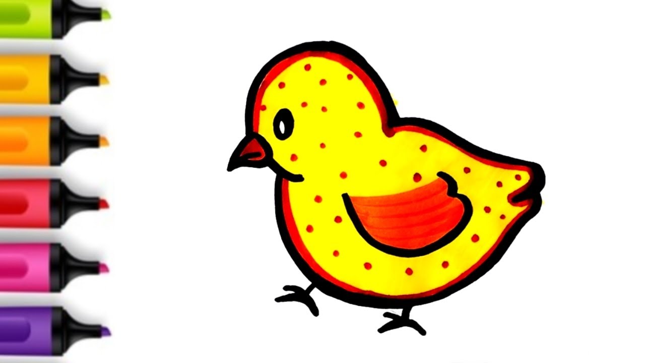 How to draw xute and easy chick drawing and coloring for kids ...