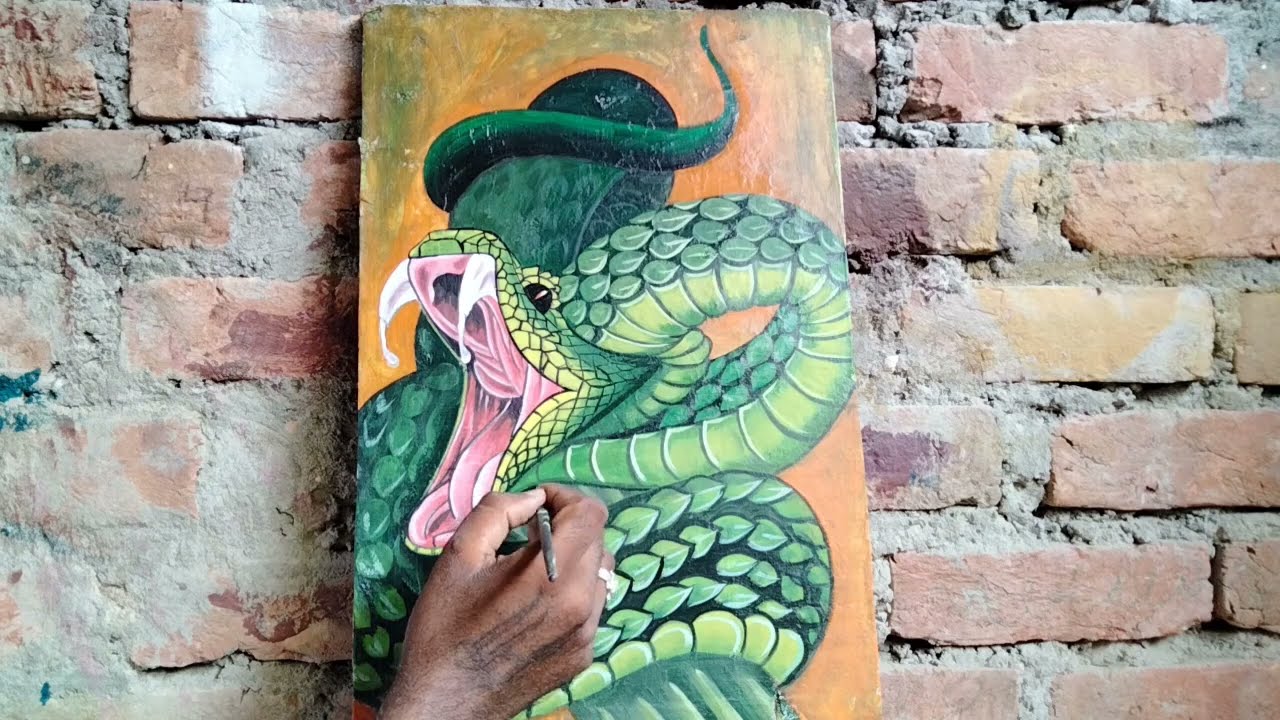 green snake painting in acrylic colours || saap ka chitra kaise bnaye ...