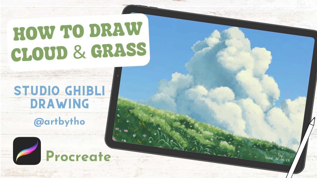 🎨Draw with me 6# | How to draw cloud ☁️ & grass 🌱 Studio Ghibli🏡 ...