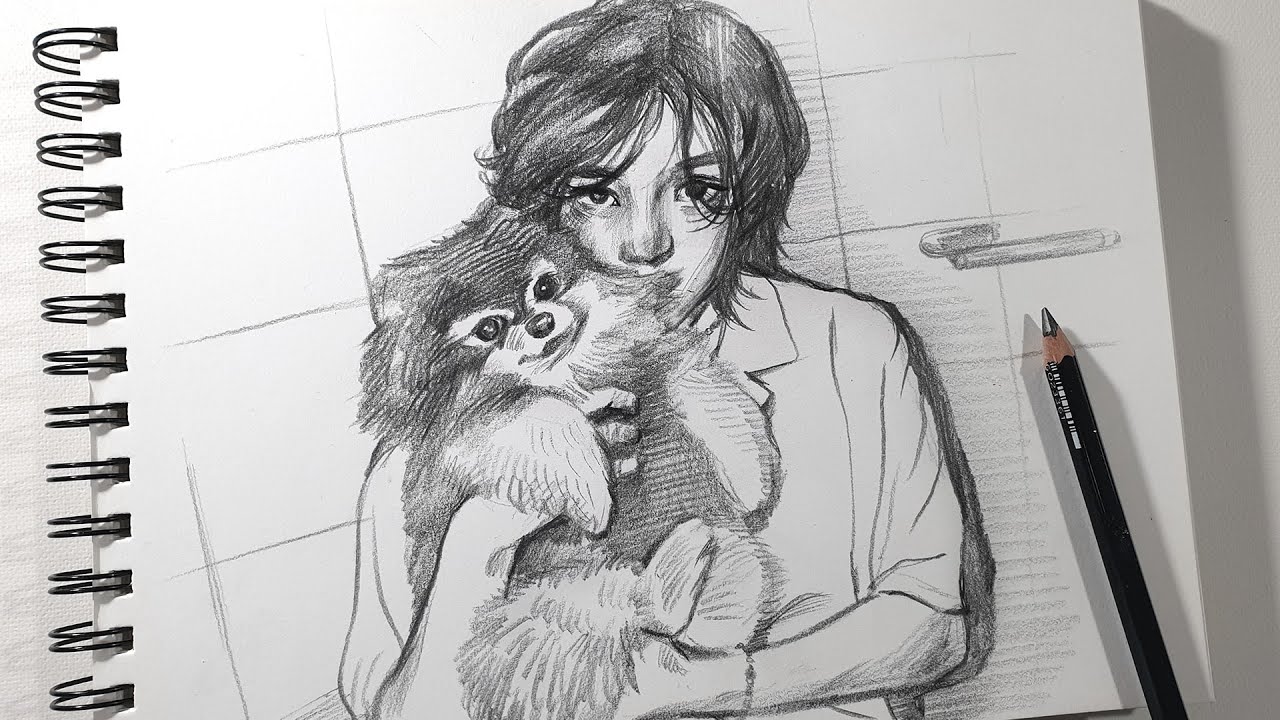 How to Draw Boy with Puppy step by stepㅣpencil drawing ASMR - YouTube