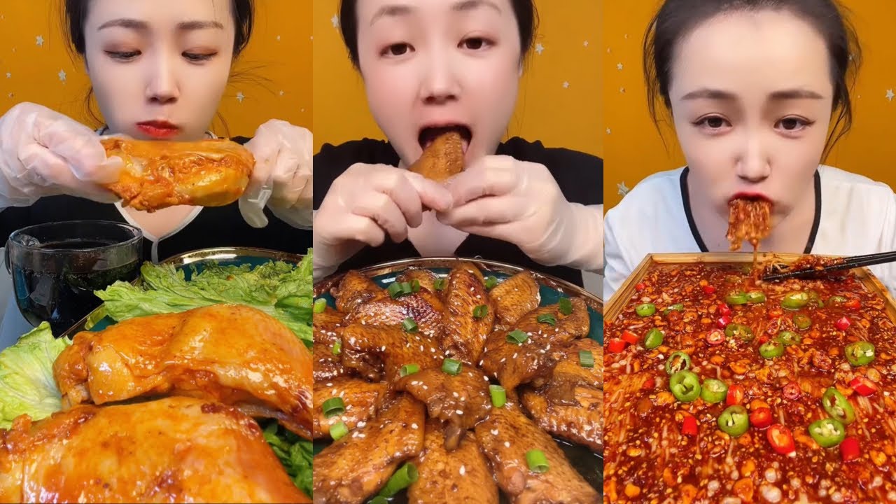 ASMR Eating Spicy Chicken Drumsticks & Chicken Wings*Mushroom Mukbang - YouTube