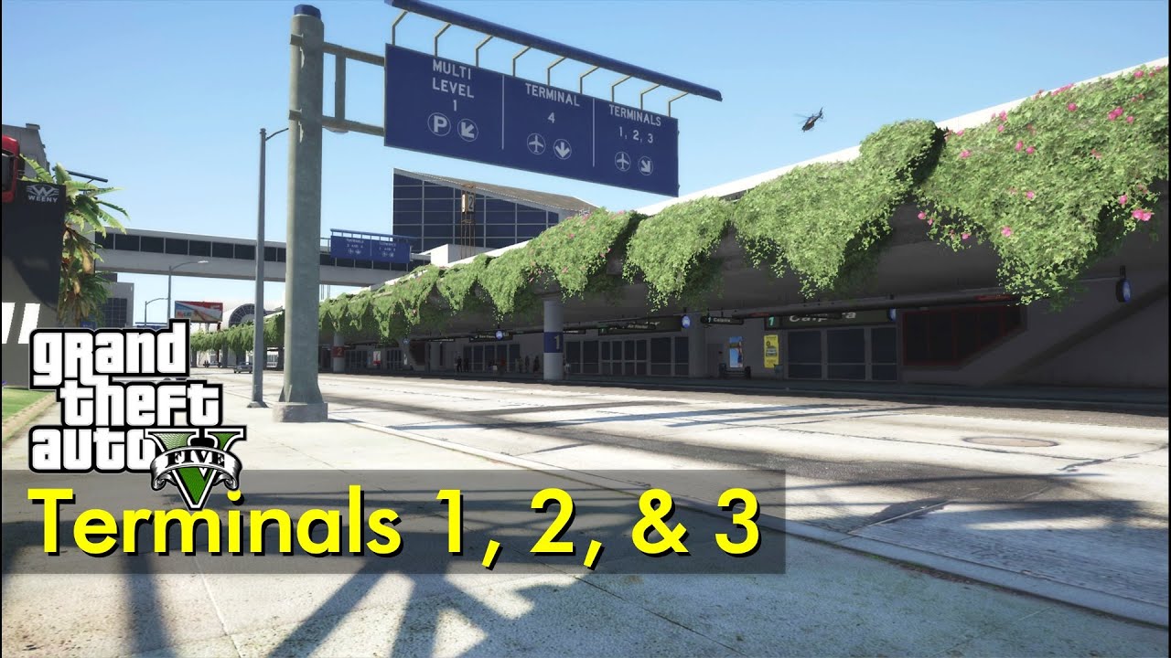 Stroll outside LSIA Terminals 1, 2, 3 | Just Walking in GTA V - YouTube