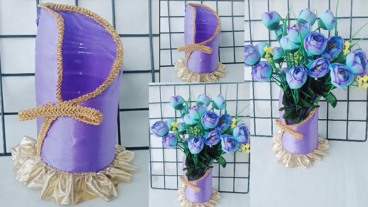 CARA MEMBUAT VAS BUNGA DARI BOTOL BEKAS/ KREASI BOTOL BEKAS - YouTube