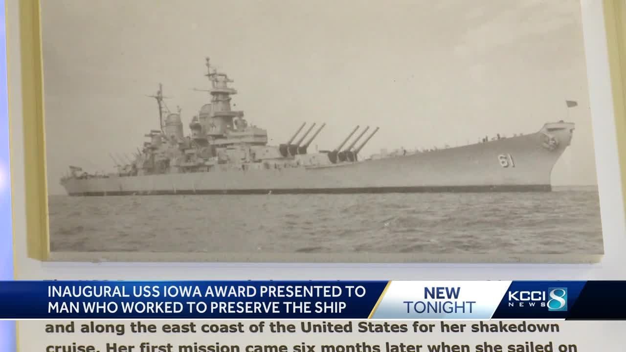 Iowans celebrate USS Iowa birthday with service award - YouTube